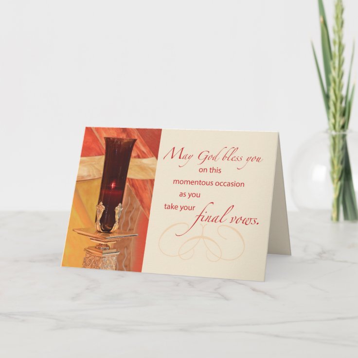 Final Vows Nun Congratulations with Red Candle Card | Zazzle