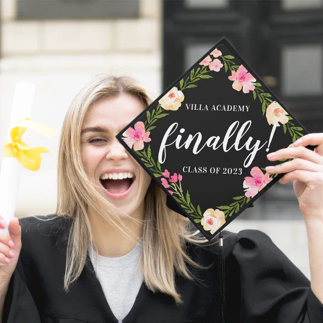 Finally | Custom School and Class Year Graduation Cap Topper | Zazzle