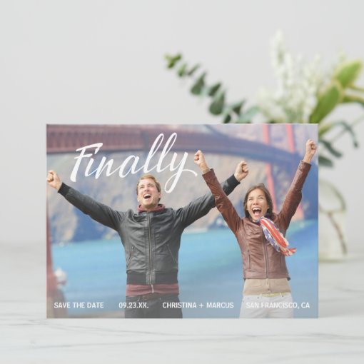 Finally Save the Date Blue Stripe | Zazzle