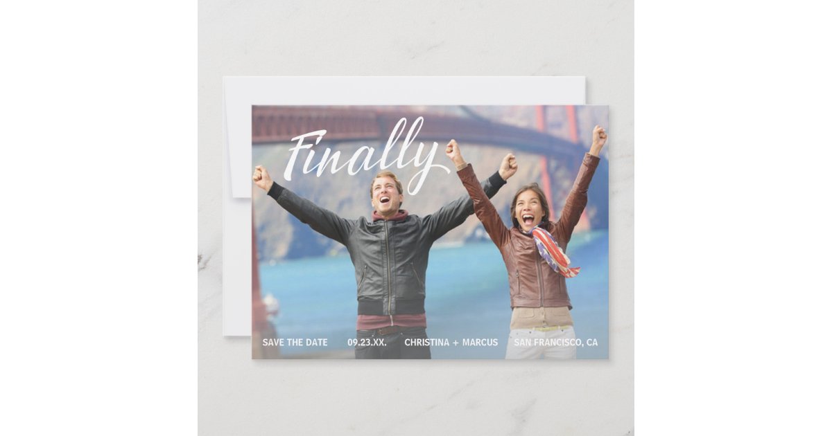 Finally Save the Date Blue Stripe | Zazzle