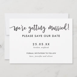 Finally Script Font Overlay Save the Date Card | Zazzle