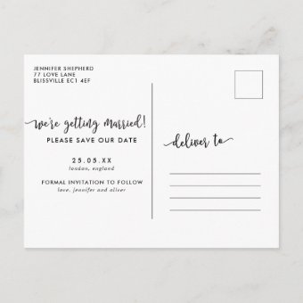 Finally Script Font Overlay Save the Date Postcard | Zazzle