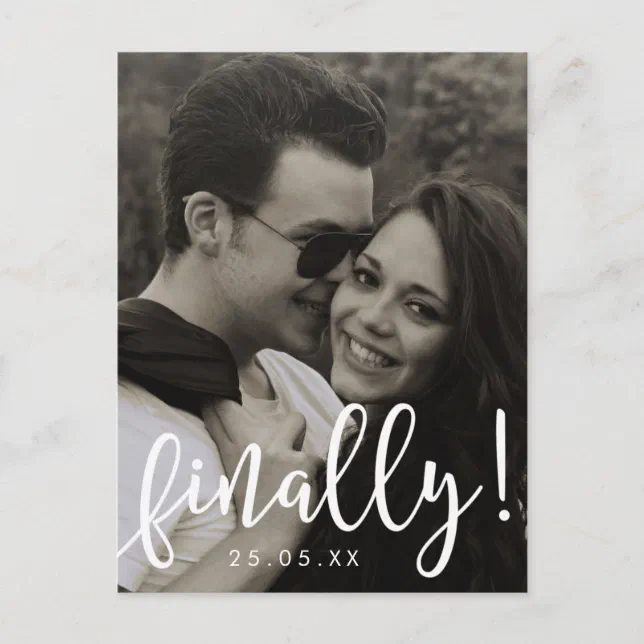 Finally Script Font Overlay Save the Date Postcard | Zazzle