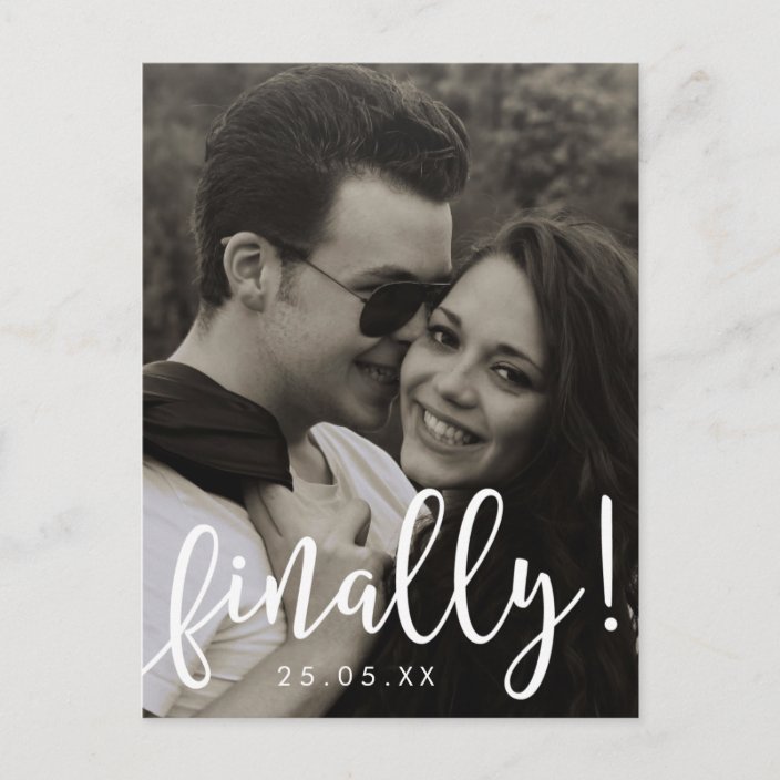 Finally Script Font Overlay Save the Date Postcard | Zazzle.com