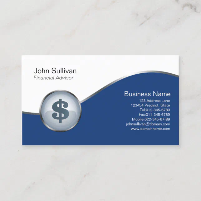 Financial Advisor Business Card Dollar Sign Icon | Zazzle