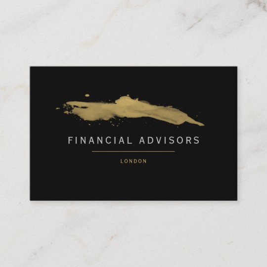 Financial advisor, gold paint splash business card | Zazzle.com