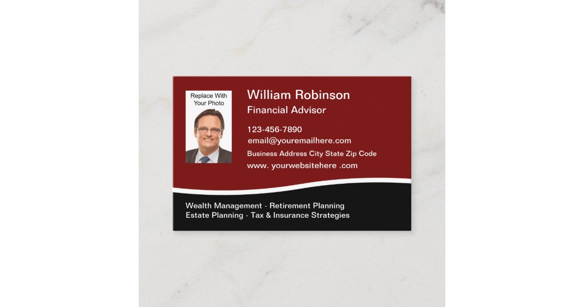 Financial Advisor Photo Template Business Cards | Zazzle