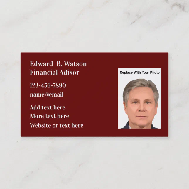 Financial Advisor Photo Template Business Cards | Zazzle