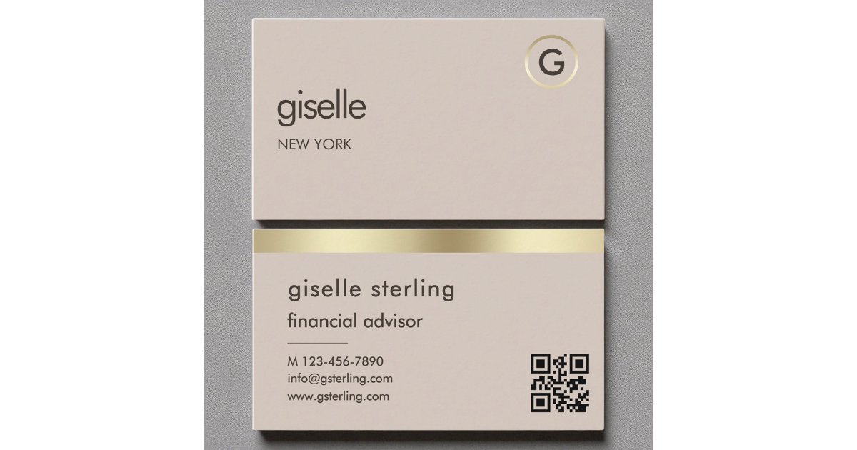 Financial Advisor QR Code Faux Gold Foil Monogram Business Card | Zazzle