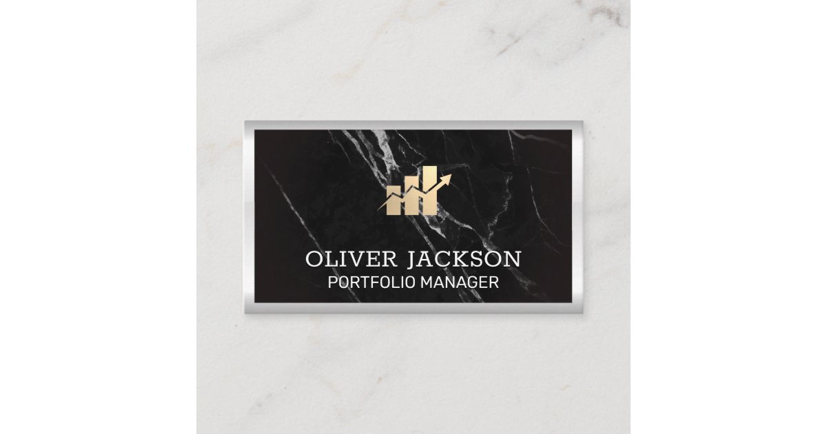 Financial Bar Chart | Marble Metal Border Business Card | Zazzle