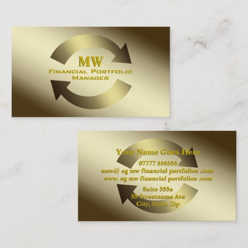 Financial Portfolio Manager, Gold theme logo Business Card | Zazzle