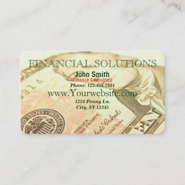 Financial Solutions Money Business Card | Zazzle