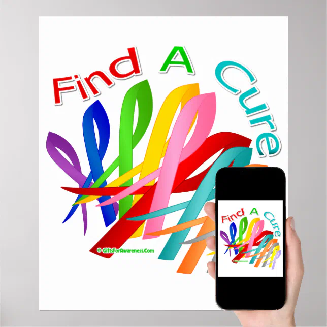 Find A Cure Colorful Cancer Ribbons Poster | Zazzle