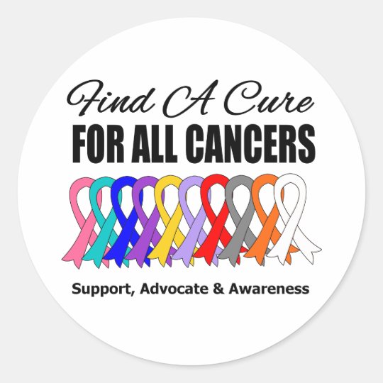 Find a Cure Ribbons For All Cancers Classic Round Sticker | Zazzle.com