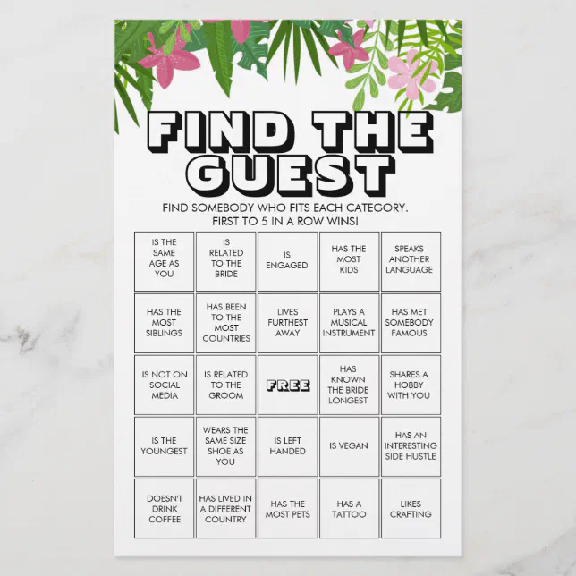 Find the Guest Bingo Game | Zazzle