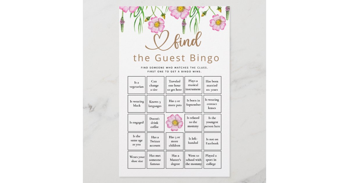 Find The Guest Bingo Wildflowers Baby Shower Game | Zazzle