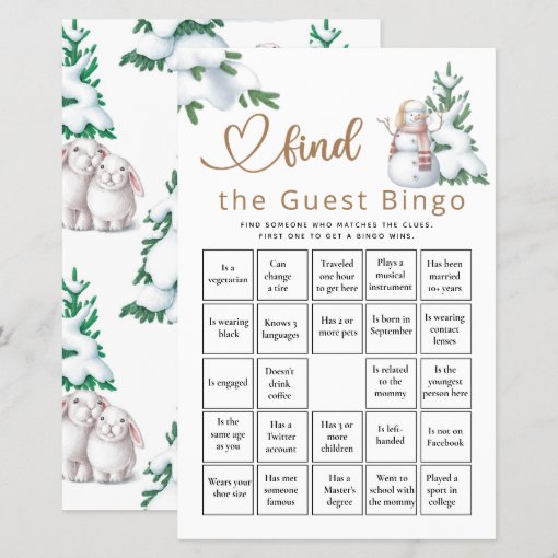 Find The Guest Bingo Winter Baby Shower Game | Zazzle