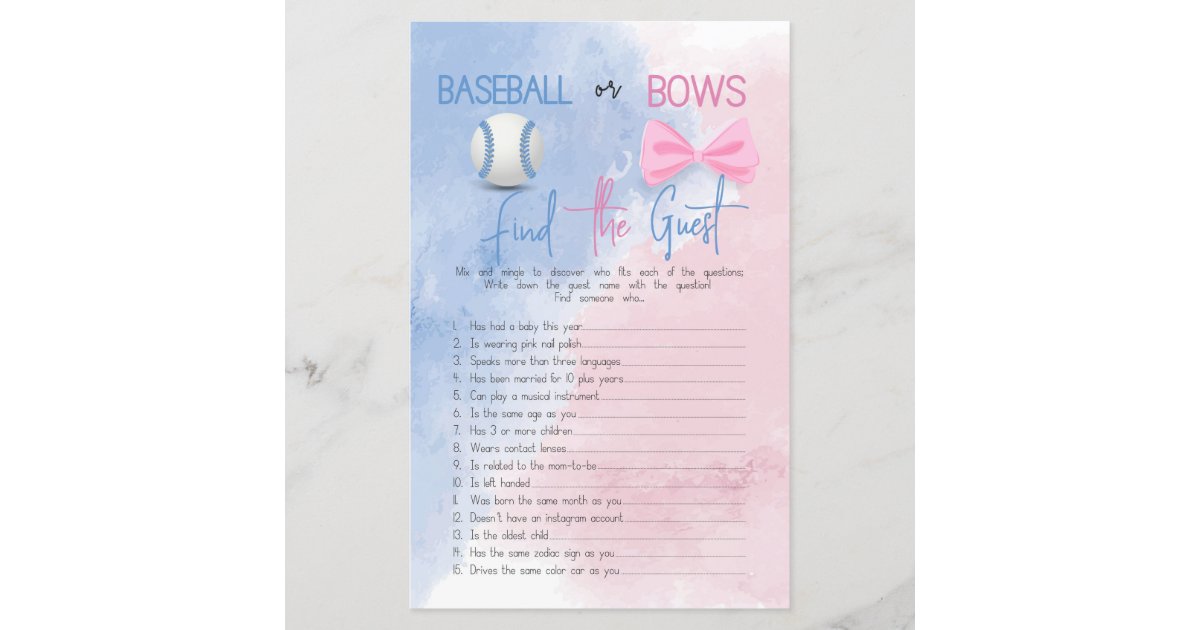 Find the guest gender reveal game | Zazzle