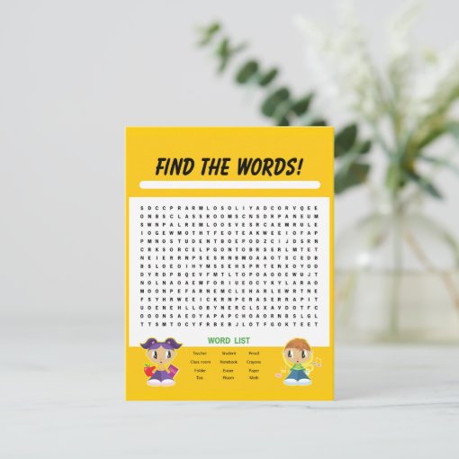 Find the Words, Word Search Activity Card | Zazzle