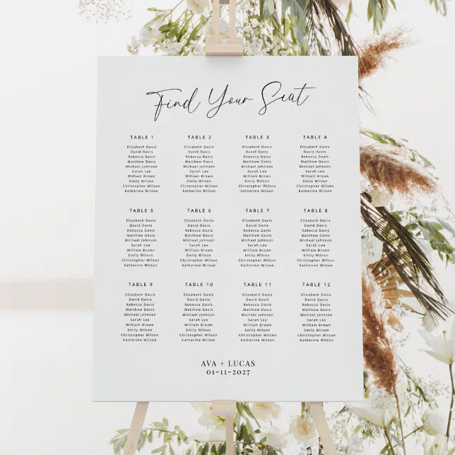 Find Your Seat Wedding Seating Chart 12 Tables Foam Board | Zazzle