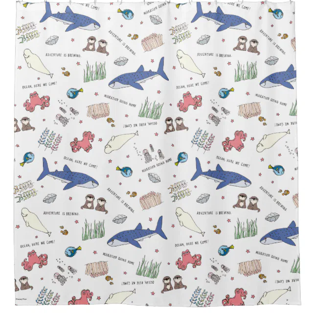 Finding Dory Cartoon White Pattern Shower Curtain | Zazzle