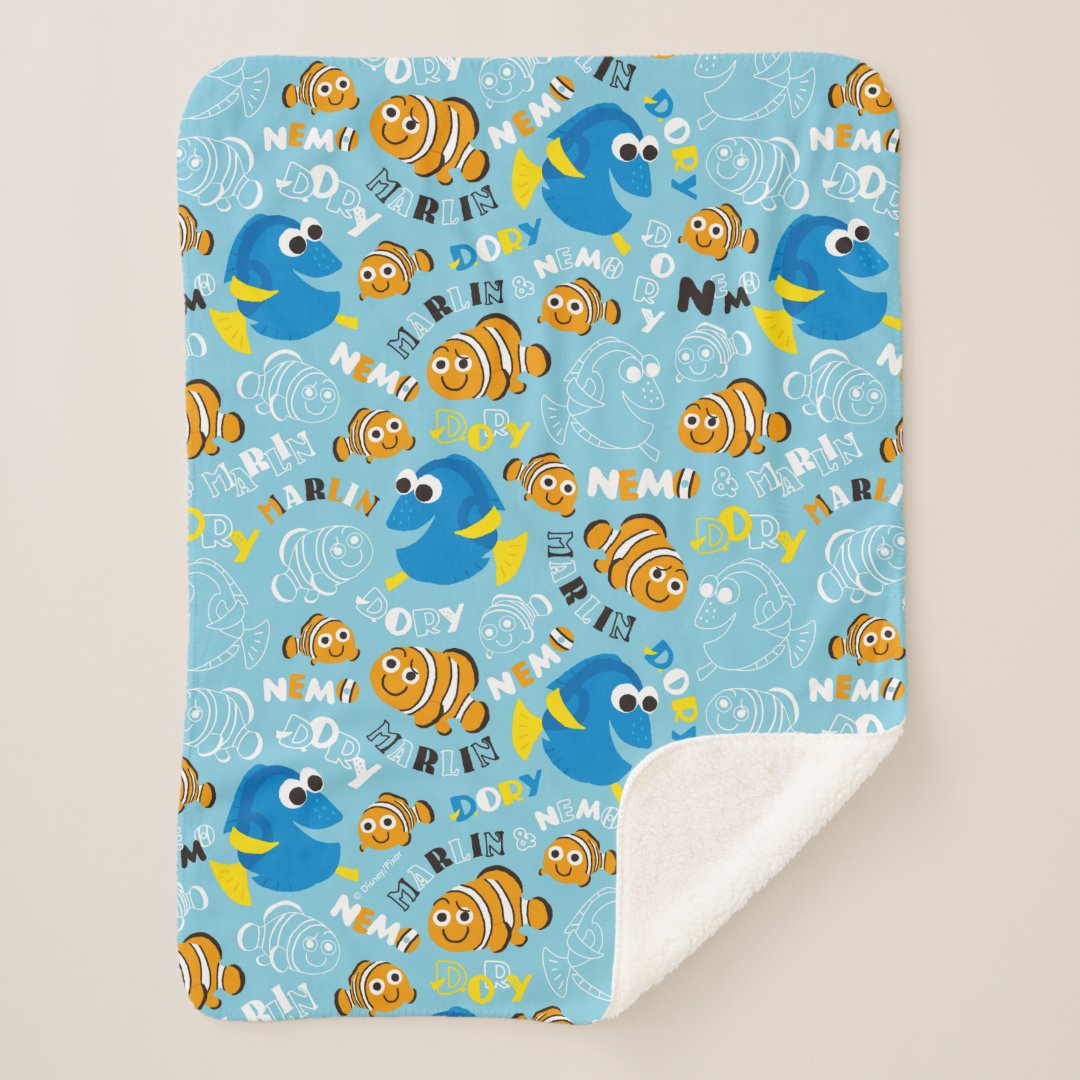 Finding Nemo | Dory and Nemo Pattern Sherpa Blanket | Zazzle