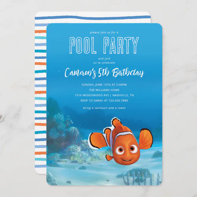 Finding Nemo Pool Party Birthday Invitation | Zazzle