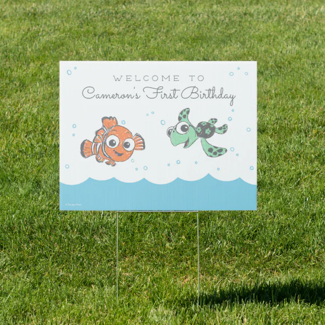 Finding Nemo & Squirt First Birthday Sign | Zazzle