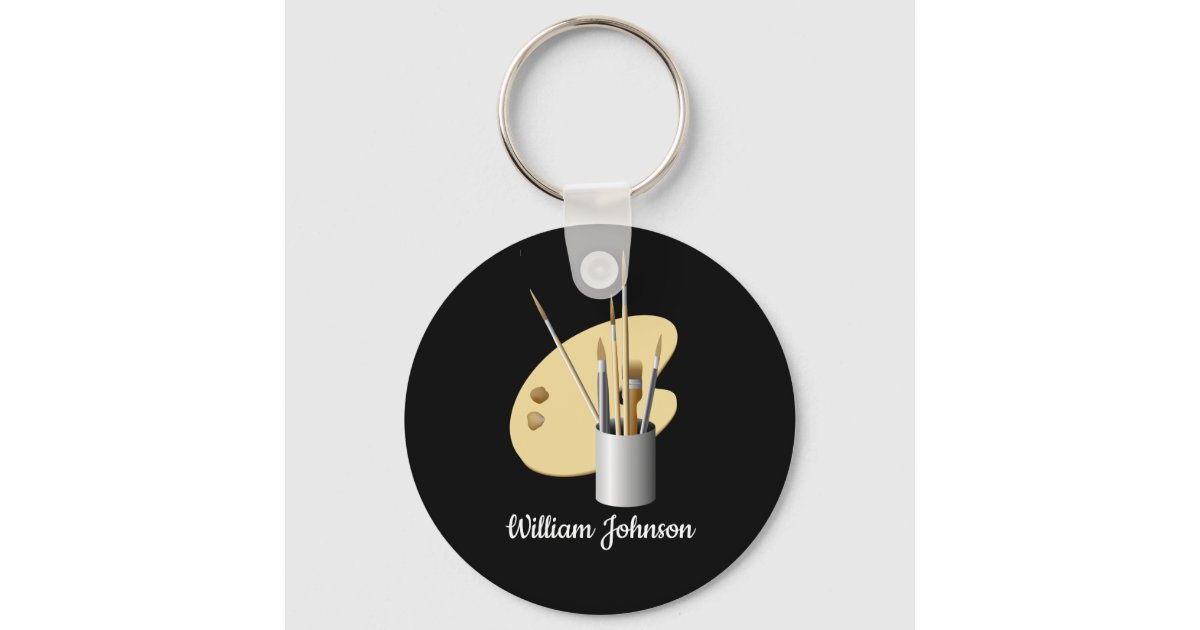 Fine Art Artist Palette and Brushes Personalized Keychain | Zazzle