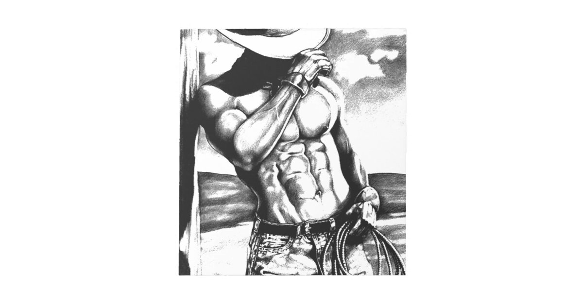 Fine art drawing handsome Cowboy Body Builder Notepad | Zazzle