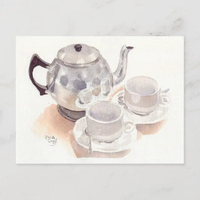 Fine Art Postcard- Tea Set, watercolour Postcard | Zazzle