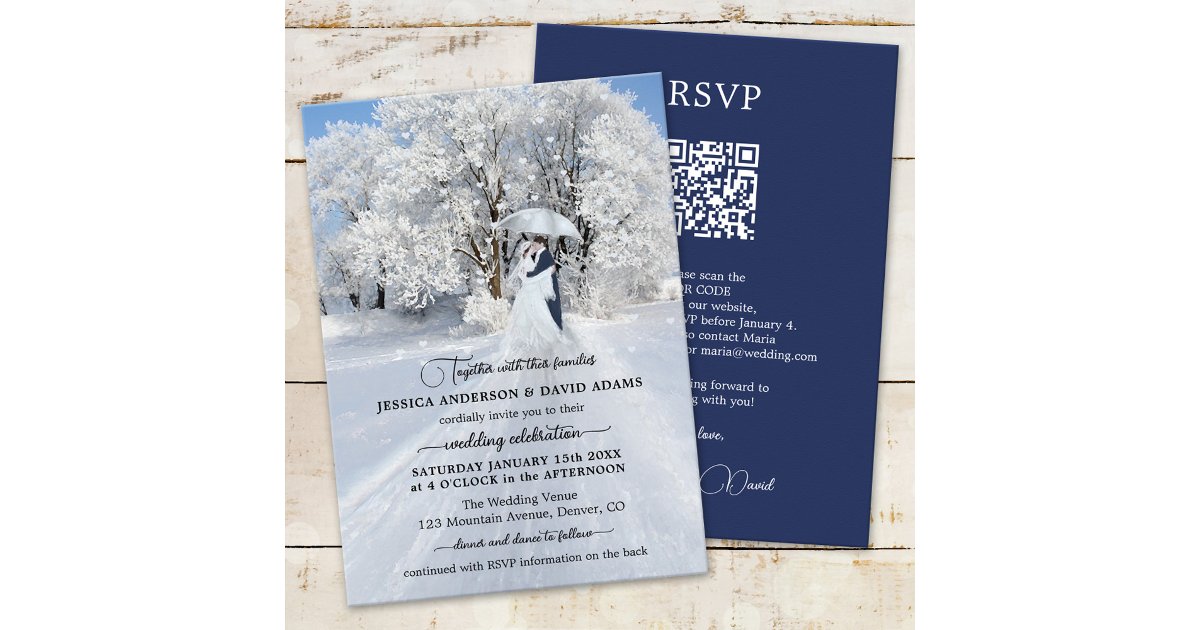 Fine Art QR Code Winter Wonderland Wedding Invitation | Zazzle