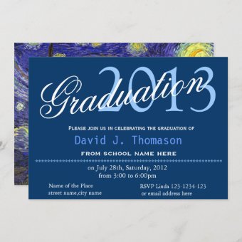 Fine art, Starry Night, classic,stylish graduation Invitation | Zazzle