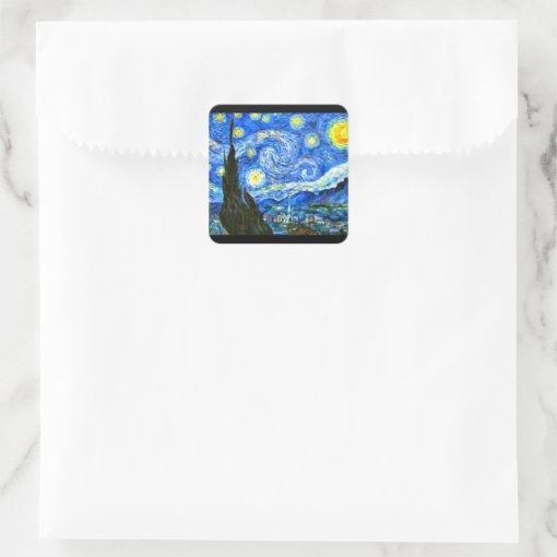 Fine Art sticker,Van Gogh, Starry Night Square Sticker | Zazzle