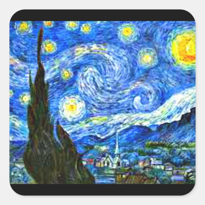 Fine Art sticker,Van Gogh, Starry Night Square Sticker | Zazzle.com