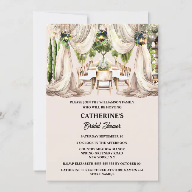 Fine dining al fresco winery table drapes lantern invitation | Zazzle