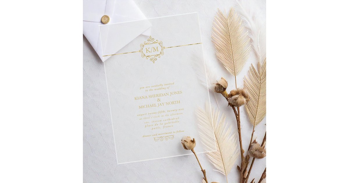 Fine Filigree Gold Wedding Transparent ID871 Acrylic Invitations | Zazzle
