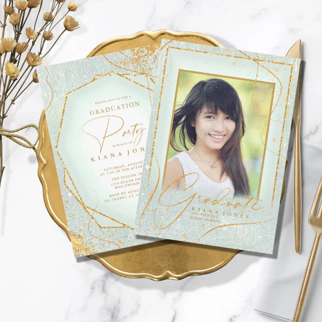 Fine Lines Gold Abstract Graduation Sage ID907 | Zazzle