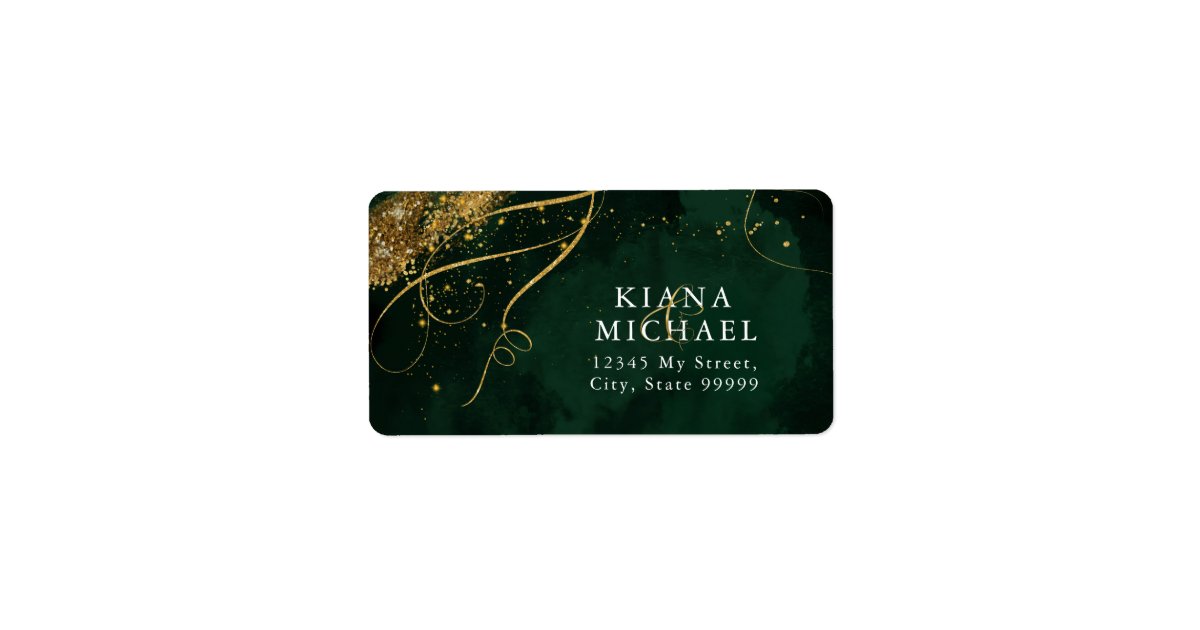 Fine Lines Gold Abstract Wedding Emerald ID867 Label | Zazzle