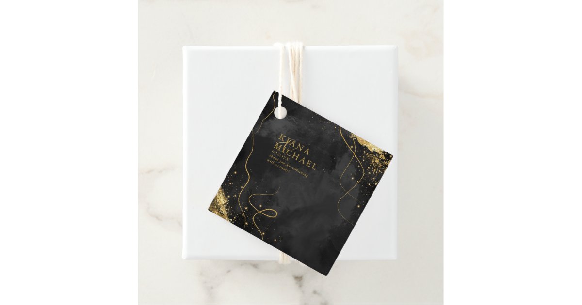 Fine Lines Gold Abstract Wedding V1 Black ID867 Favor Tags | Zazzle