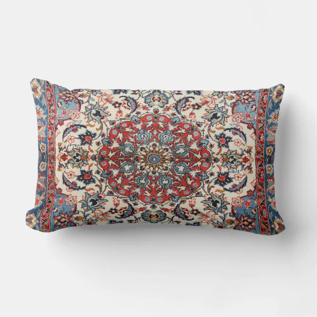 Fine Persian Isfahan Baby Blue Red Tan Throw Pillo Lumbar Pillow | Zazzle