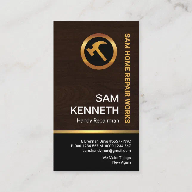 Fine Wood Grain Black Column Carpentry Handyman Business Card | Zazzle