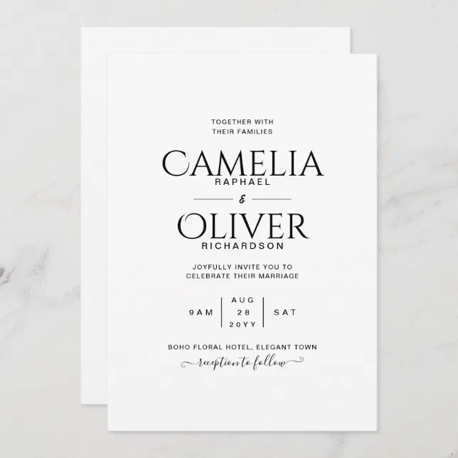 Finest Classic Black White MONOCHROME Wedding Invitation | Zazzle