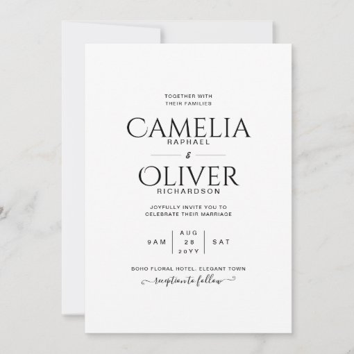 Finest Classic Black White MONOCHROME Wedding Invitation | Zazzle