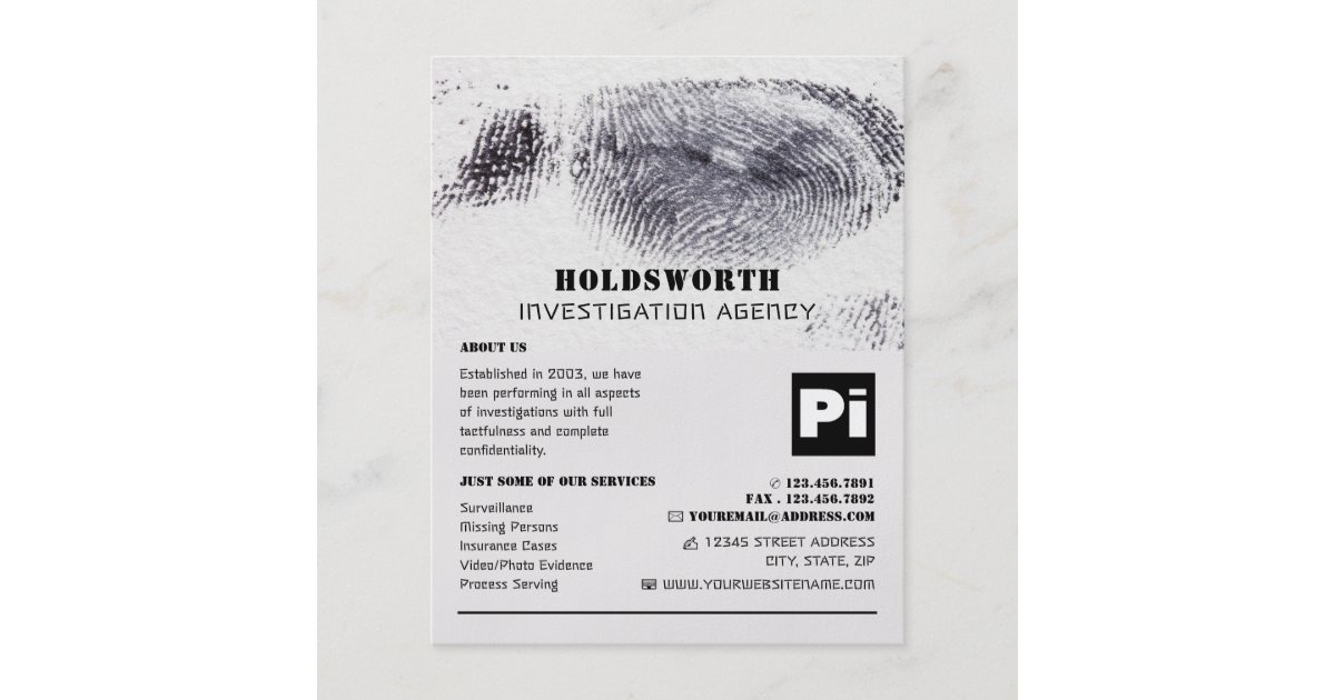 Fingerprint Design, Private Detective Investigator Flyer | Zazzle