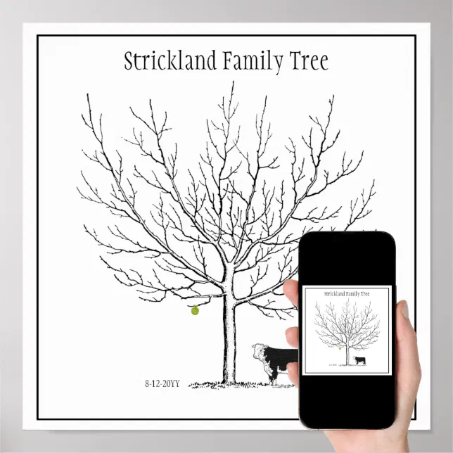 Fingerprint Rustic Cow Family Tree Poster | Zazzle