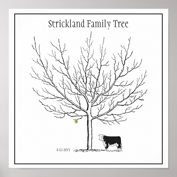 Fingerprint Rustic Cow Family Tree Poster | Zazzle.com