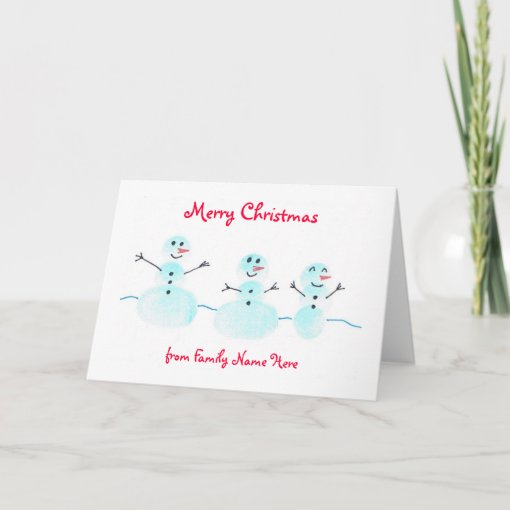 Fingerprint Snowman Christmas Card - Personalize | Zazzle