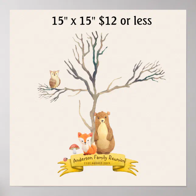 Fingerprint Tree Baby Shower WOODLAND Animals Poster | Zazzle