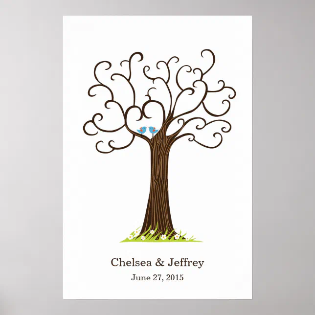 Fingerprint Tree (Heartastic Dark Brown) Poster | Zazzle